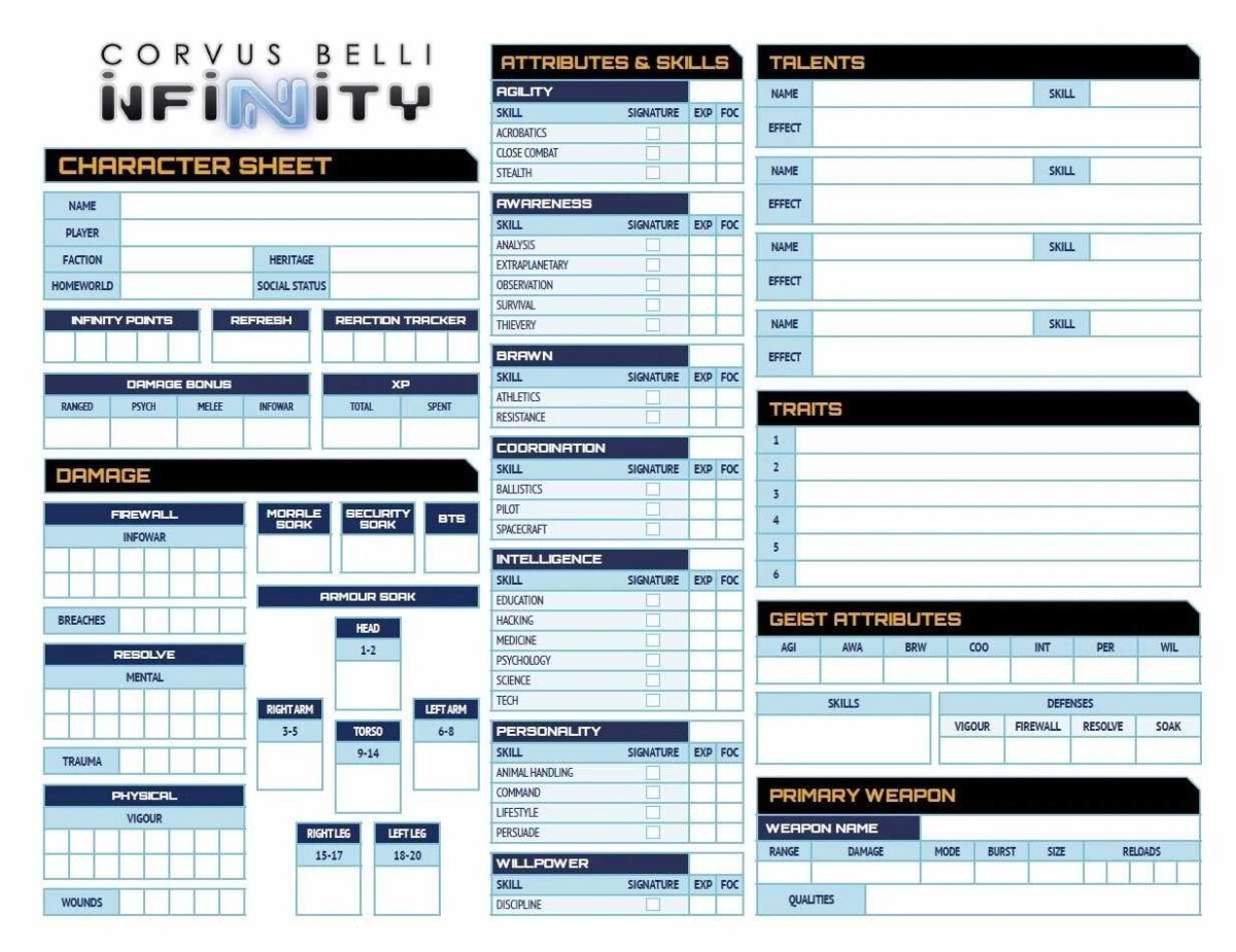 Infinity RPG: Character Sheet Pad, 12,99